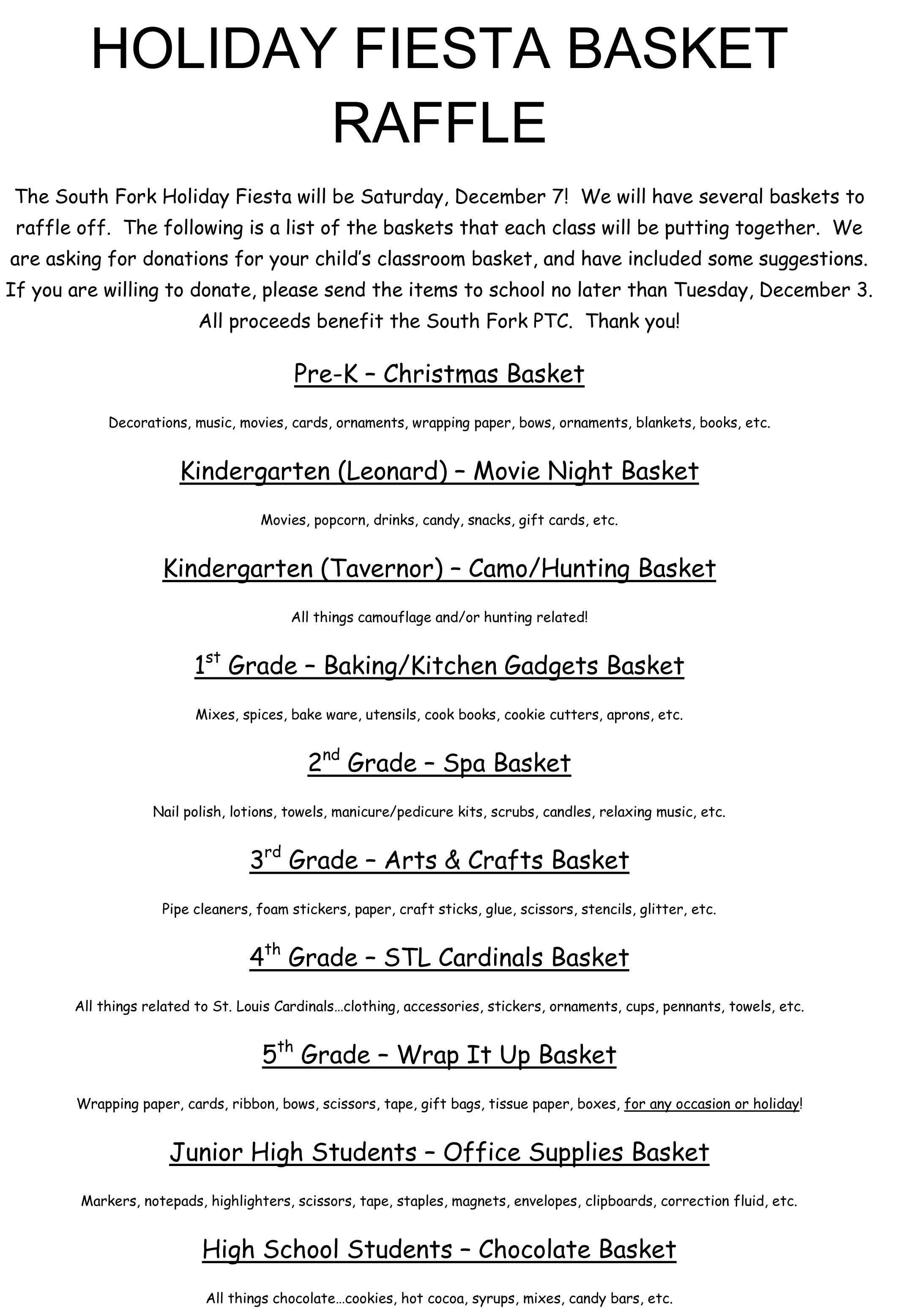 South Fork School District 14 - Holiday Fiesta & Basket Raffle ...